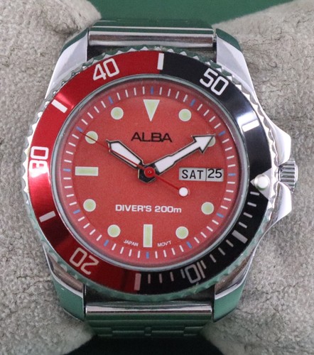 ALBA Diver Automatic Rotating Bezel Orange Dial D/D Great Working Men ...