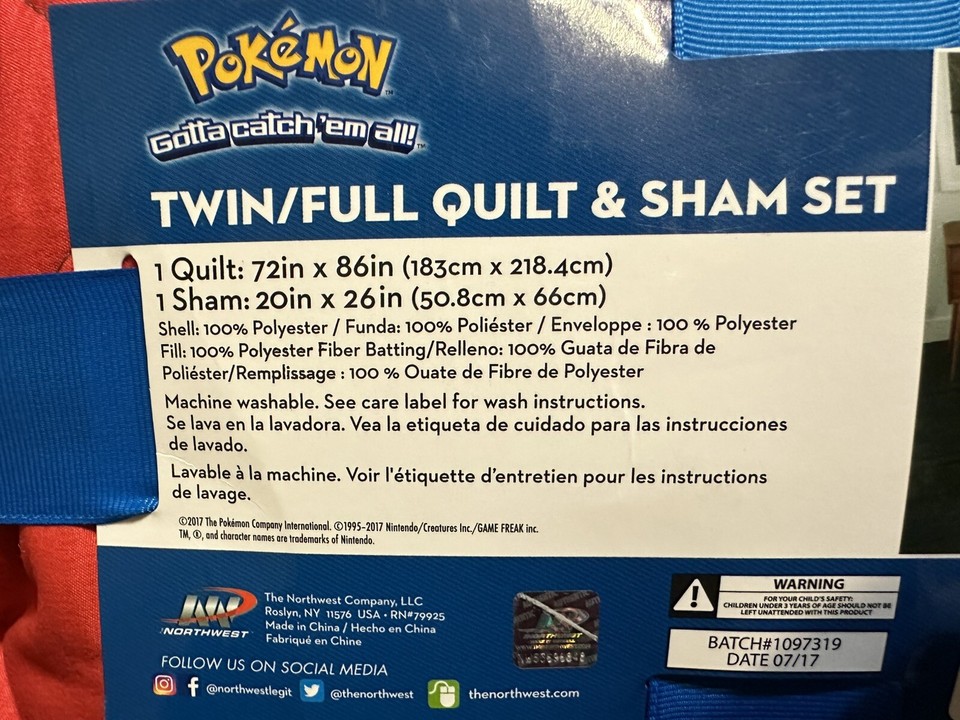 Pokemon Poke Ball Embroidered Twin/Full Quilt & Sham Set | eBay