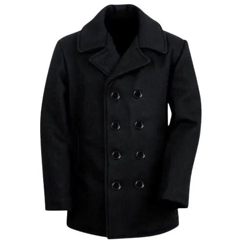 Inspired US Navy Men's Black Pea Coat Wool Blend Double Breasted Button ...