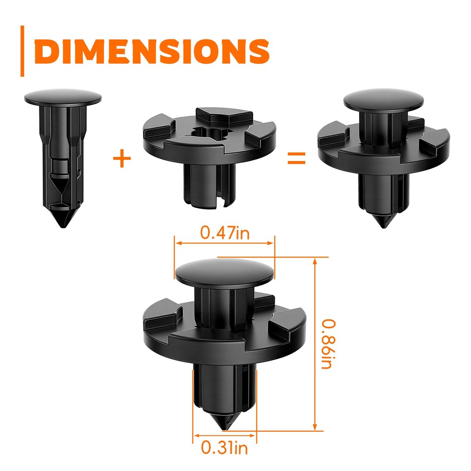 100pcs 8mm Hole Dia Plastic Rivets Fastener Push Clips Black for Car ...