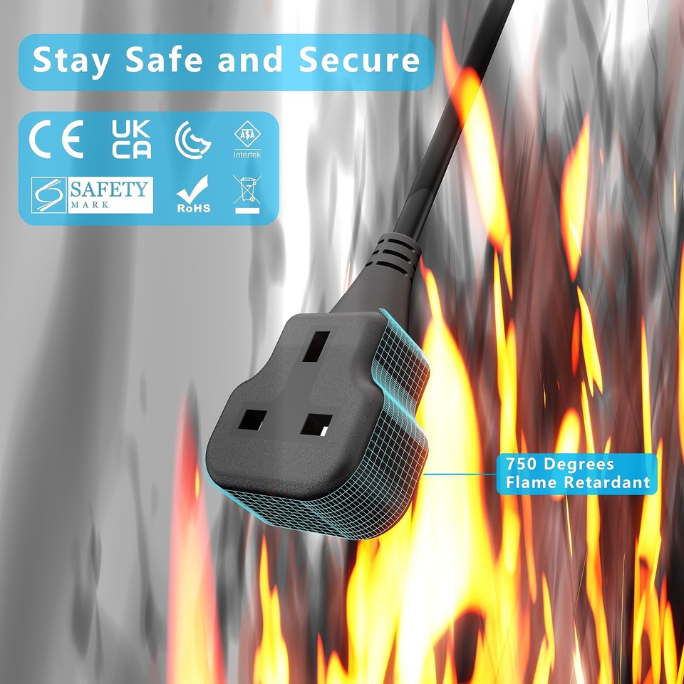 1 Meter Short Extension Lead Single Plug Socket Power Cable 13 Amp ...