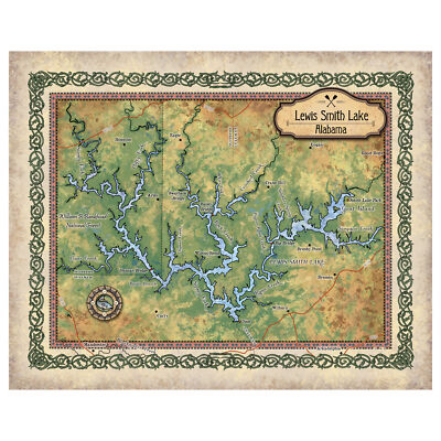 Lewis Smith Lake Alabama Map Art Print Poster Vintage Wall Home Decor ...