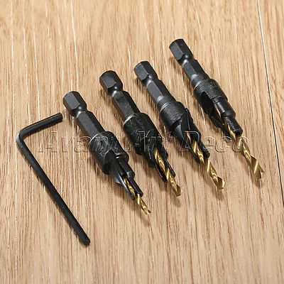 4Pcs HSS Countersink Drill Bits Set Counter Bore Hex Shank Screw 6# 8 ...