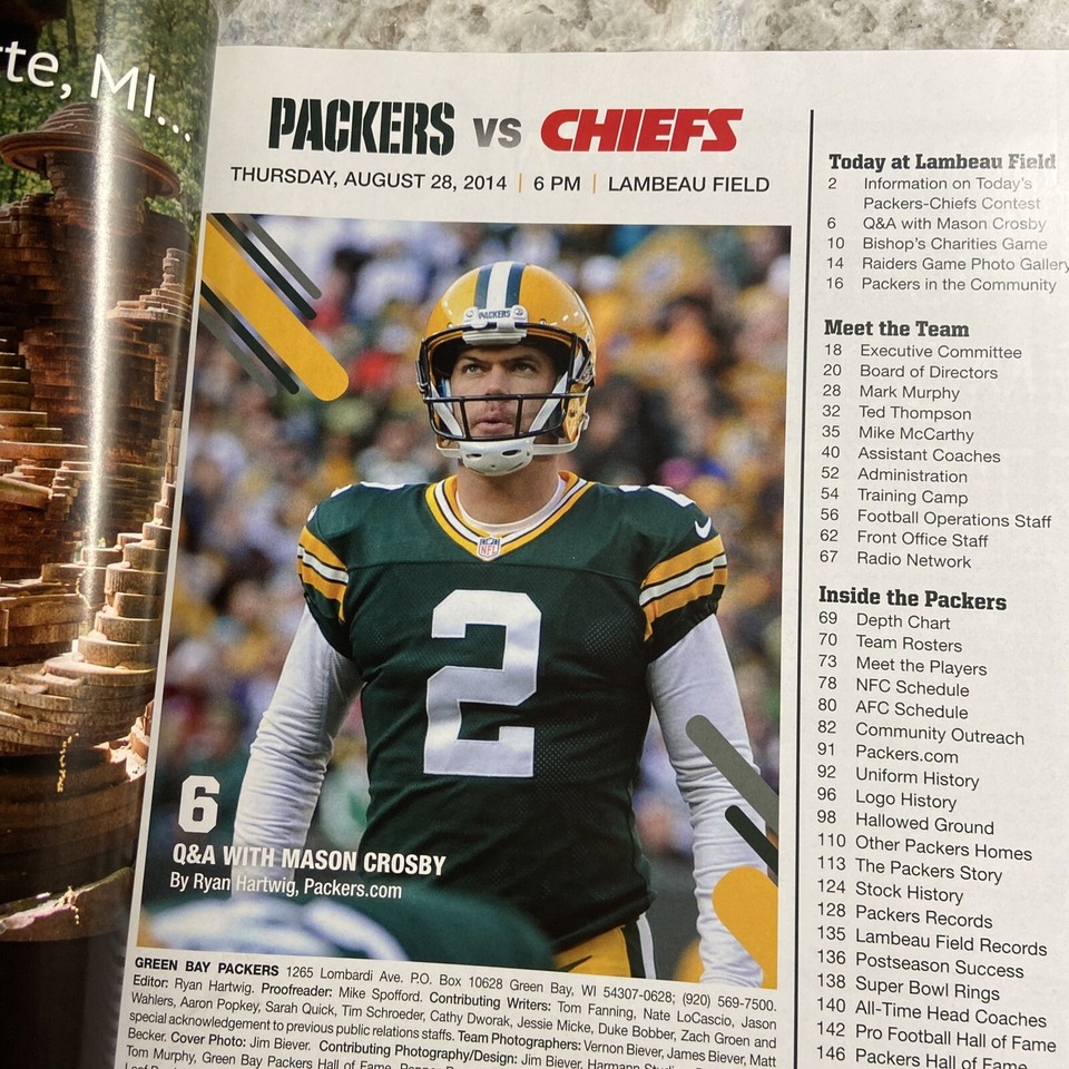 Green Bay Packers GameDay Program vs Kansas City Chiefs Preseason Mason ...