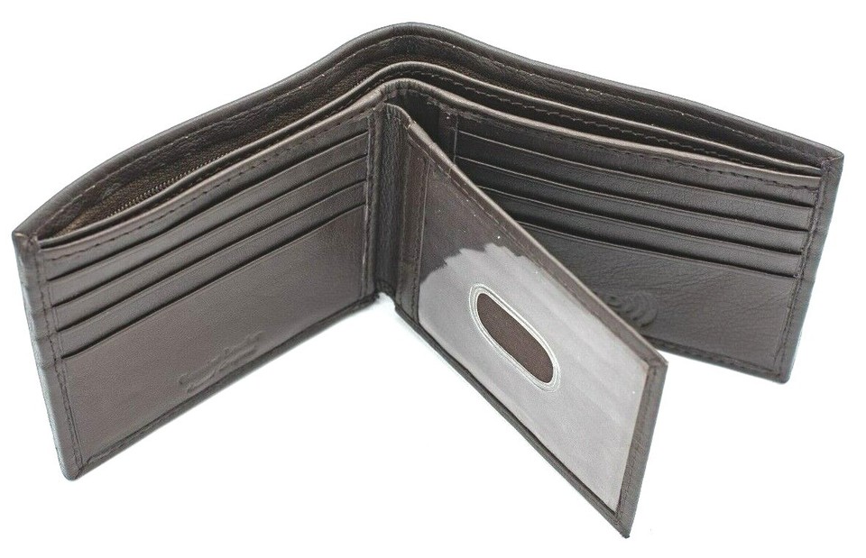 RFID Safe Leather Bi-fold Wallet for Men Center Flips Window ID Key ...