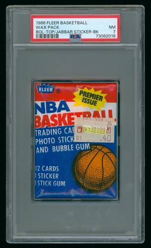 1986-87 FLEER BASKETBALL WAX PACK GRADED PSA 7 BOL TOP JABBAR STICKER ...