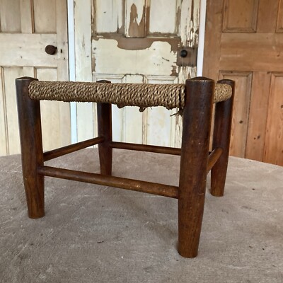 Vintage Wooden Woven Rush Seagrass String Footstool, Stool | eBay