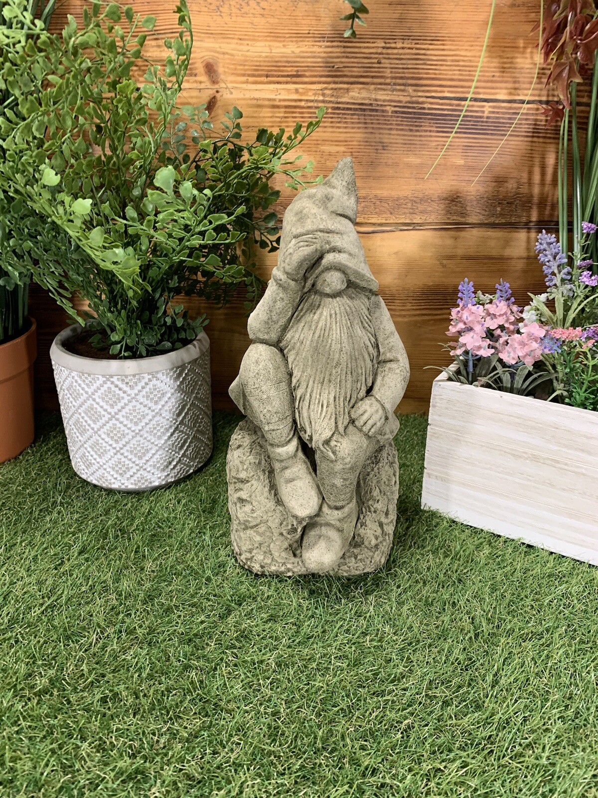 STONE GARDEN DETAILED THINKING PIXIE GNOME FAIRY BEARD HAT STATUE ...