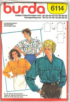 Burda Sewing Pattern Women's CLASSIC SHIRT 6114 Sz 10-12-14-16-18-20-40 ...