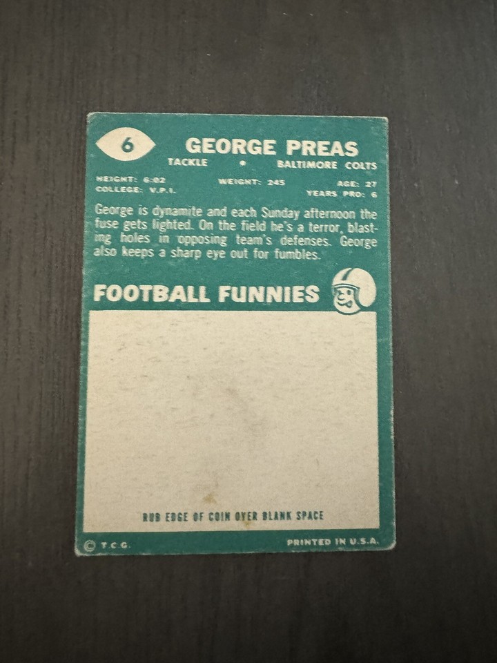 1960 Topps #6 GEORGE PREAS Baltimore Colts ROOKIE Football Card RC | eBay