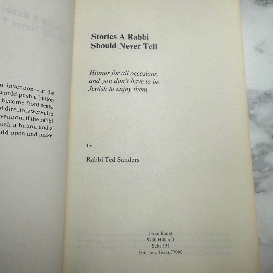 Stories a Rabbi Should Never Tell 1987 Rabbi Ted Sanders Jasan Books Humor | eBay