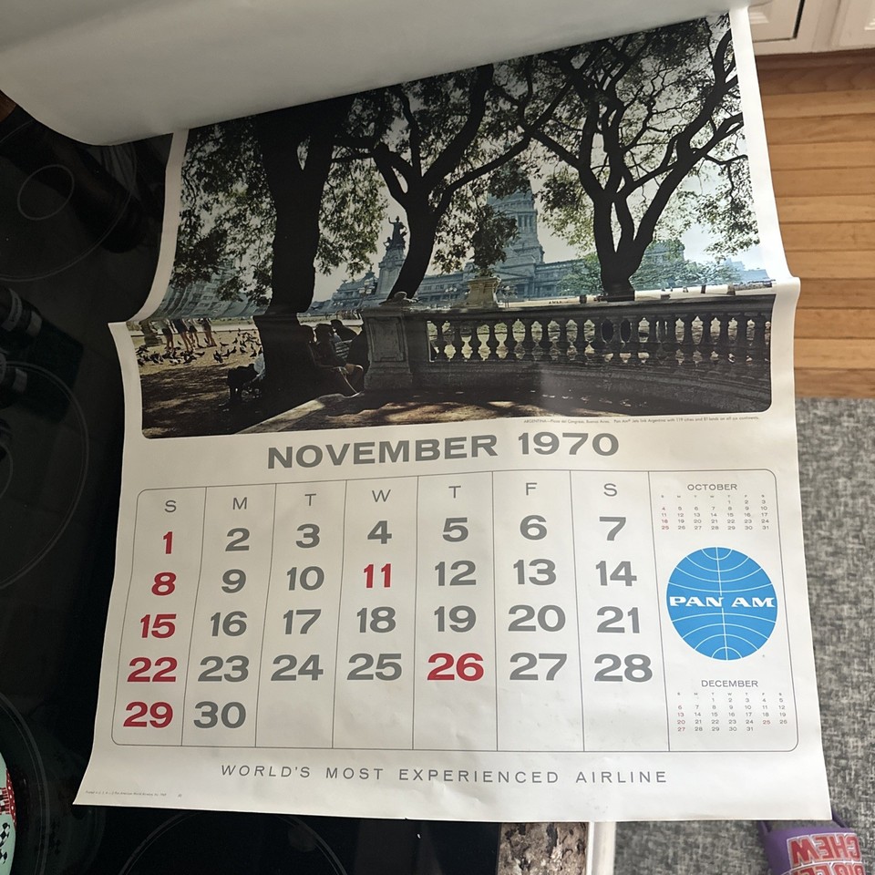 PAN AM AIRWAYS AIRLINES CALENDAR 1970 VINTAGE TRAVEL POSTER 17x24 | eBay