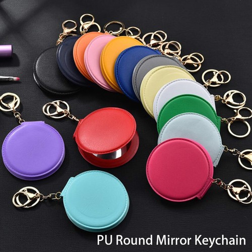 Fashion Makeup Mirror PU Small round Mirror Keychain Double-Sided ...