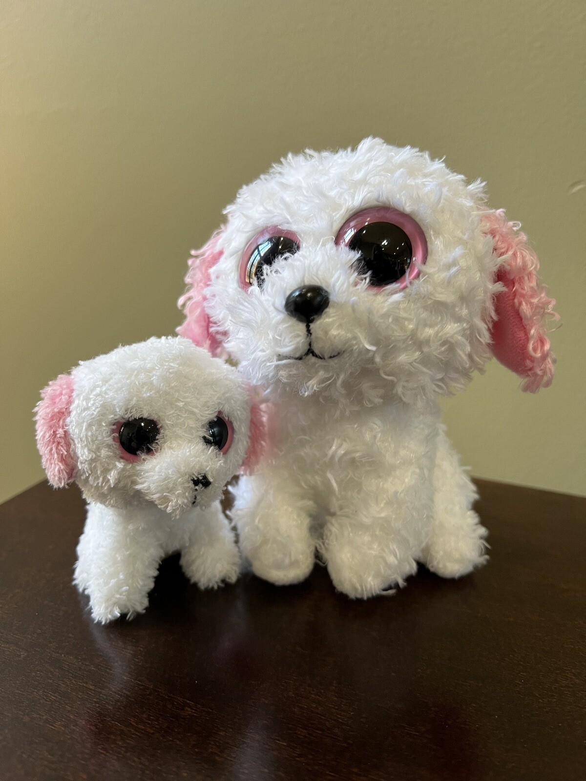 Ty Beanie Boos DIVA the 6" Bichon Frise Dog Solid Eyes White Pink and 3 ...