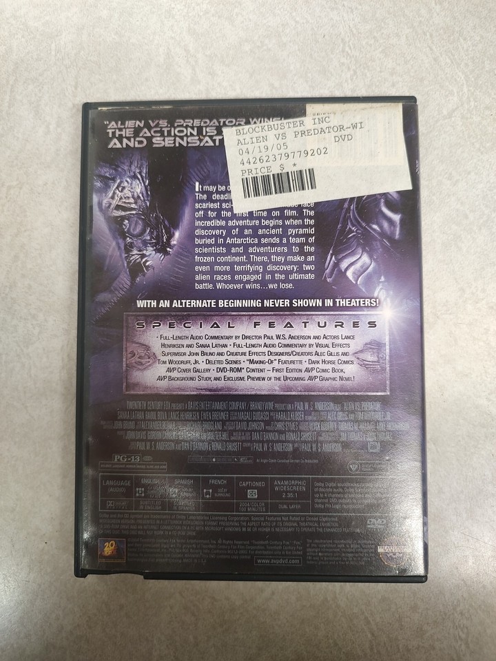 AVP Alien Vs Predator (DVD 2004) Blockbuster Video *Buy 2 Get 1 Free ...