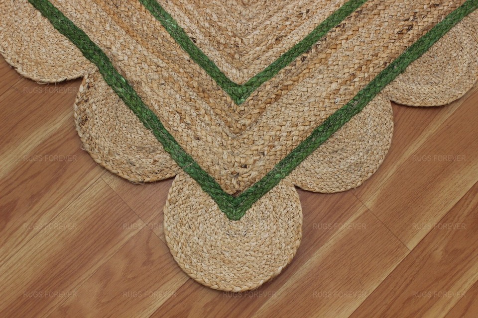 Scalloped Natural Jute Runner Hand-Braided Living Room Kilims Area Rug ...
