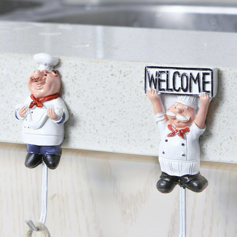 2x Kitchen Resin Chef Wall Hooks Self Adhesive Strong Key Holder Wall ...