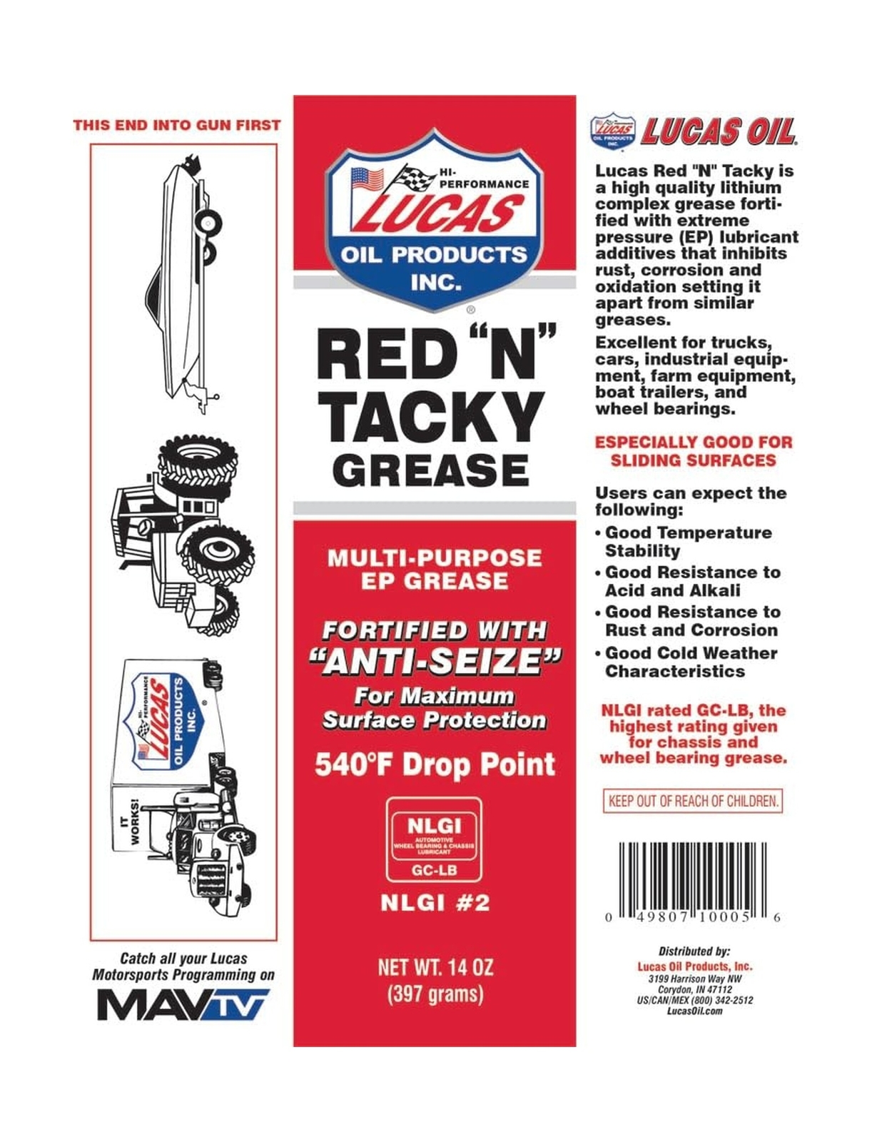 Lucas Oil 10005 Red 'N' Tacky Grease - 14 Ounce 49807100056| eBay