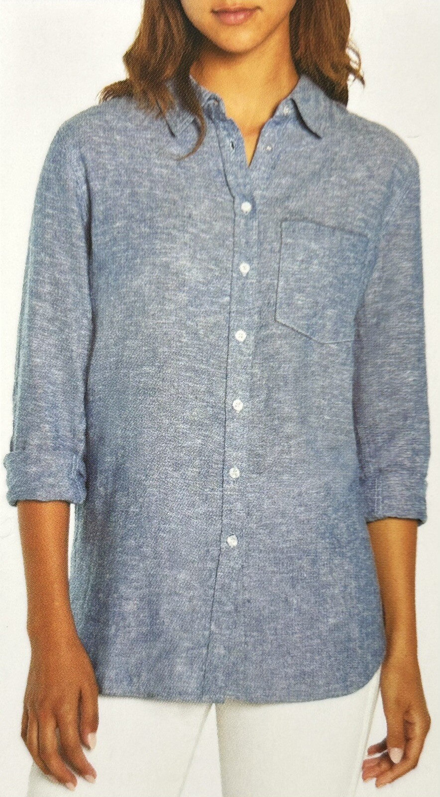 GAP Women's Linen Button Down Top Blue Chambray XLARGE