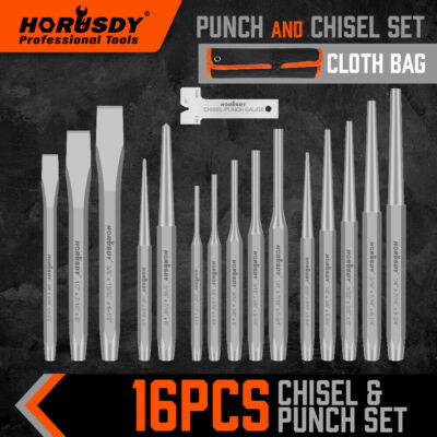 17PC Punch and Chisel Set Taper/Pin/Center Punch Cold Chisels With ...