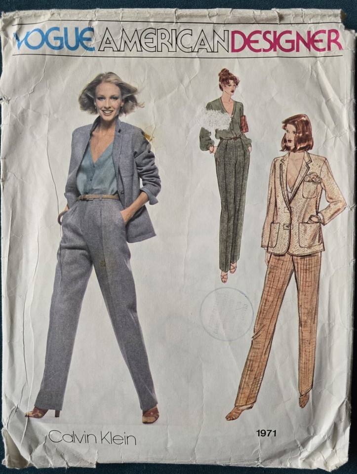 1980s Calvin Klein V Neck Lantern Sleeve Pants Jacket Vogue Sewing ...