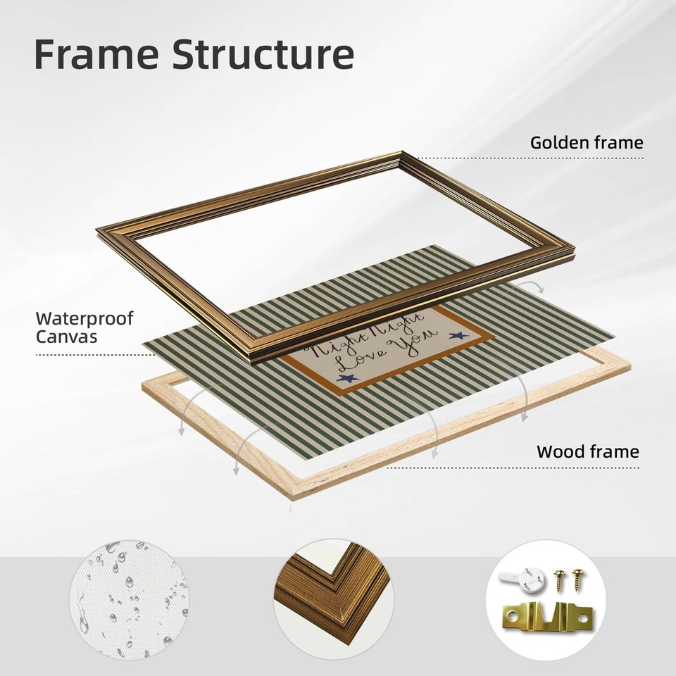 Vintage Gold Frame Night Night Love You Wall Art Mid Century Modern ...