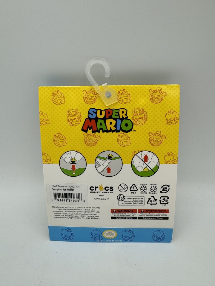 Super Mario Crocs Jibbitz Set Of 5 Mario, Luigi, Bowser, Princess Peach ...