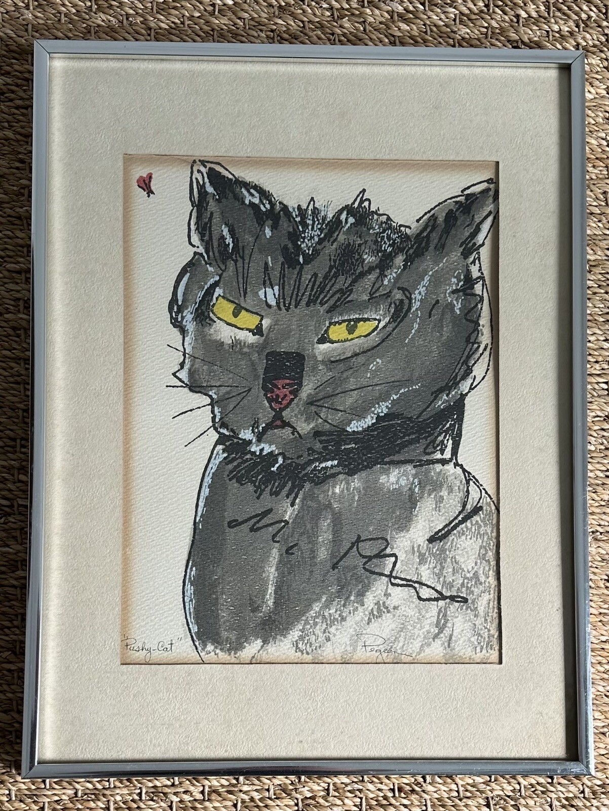 Original Mixed Media Cat Painting PUSHY CAT Signed M Pegeen Animal Art ...