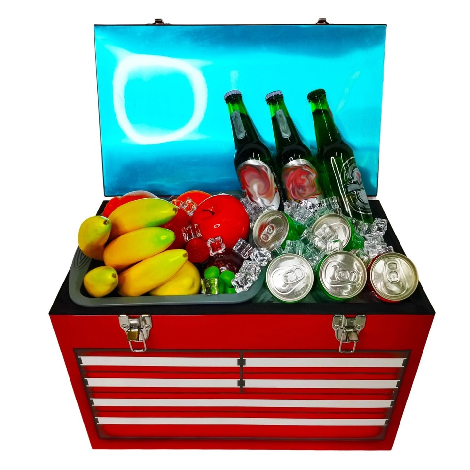 Retro 21Qt Metal Toolbox Cooler Industrial Red Ice Chest Portable ...
