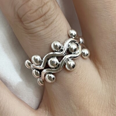 NEW Luxury Real 925 Sterling Silver Aphrodite Ball Chain Unisex Bold Open Ring | eBay
