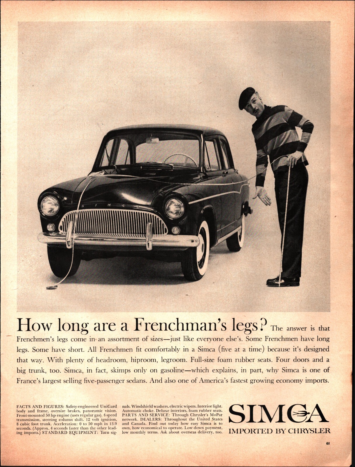 Vintage 1960 Print Ad Advertisement Chrysler Sigma Import Frenchman ...