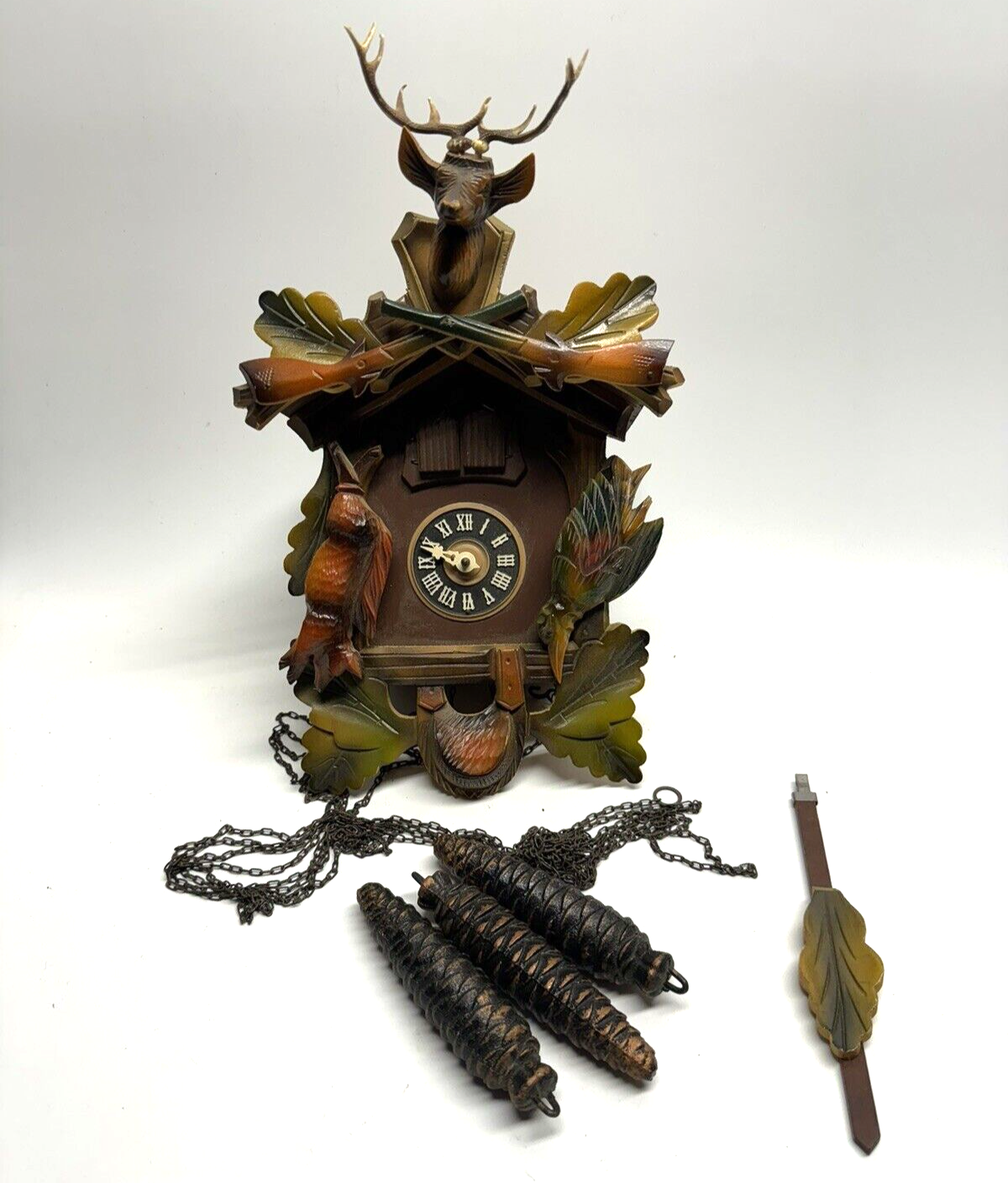 Vintage Cuendet Musical Swiss Chalet Cuckoo Clock Hunting Danube ...