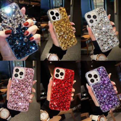 Women Gems Glitter Diamonds Bling Rhinestones Back Phone Case Cover for ...