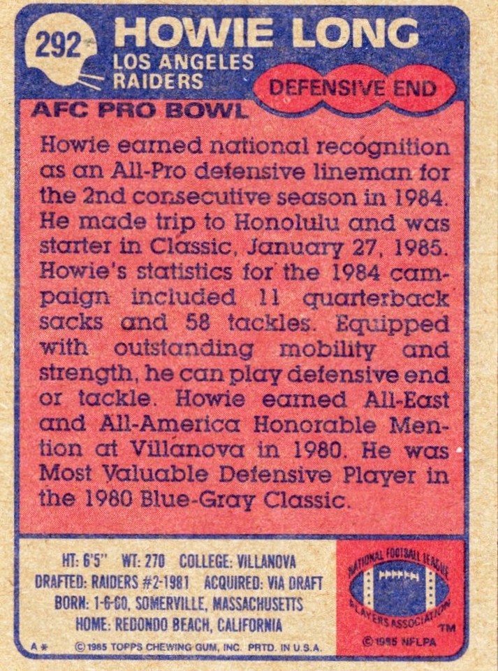 1985 Topps - Howie Long #292 | eBay