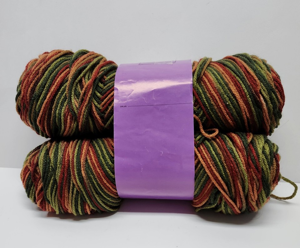 Green, Brown & Orange Fall Theme Worsted Yarn 2 Skeins Made in USA ...