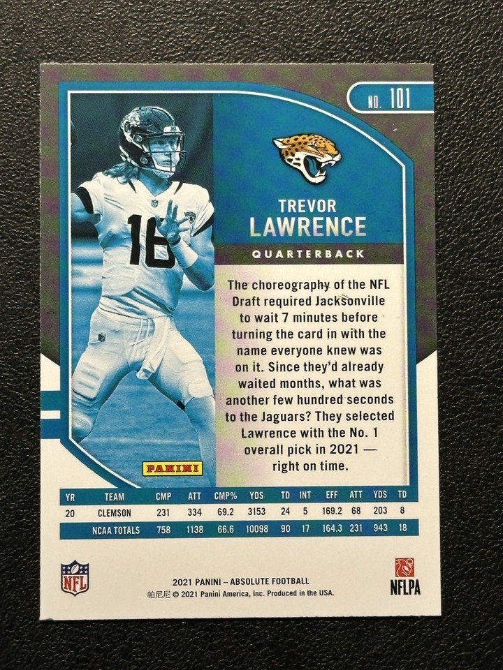 2021 Panini Absolute Football Trevor Lawrence RC #101 Jacksonville ...