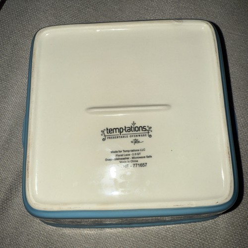Temp-tations Floral Lace 8x8” Casserole Set Ceramic Ovenware Light blue ...