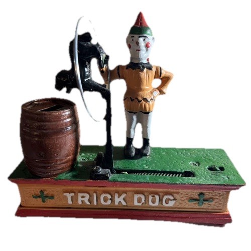Antique HUBLEY TRICK DOG Cast Iron MECHANICAL BANK | eBay