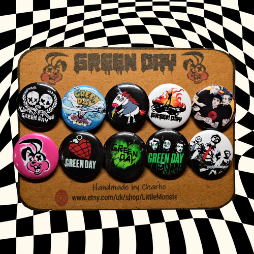 GREEN DAY PIN BADGE BUTTONS - 25mm - band merch - green day logo ...