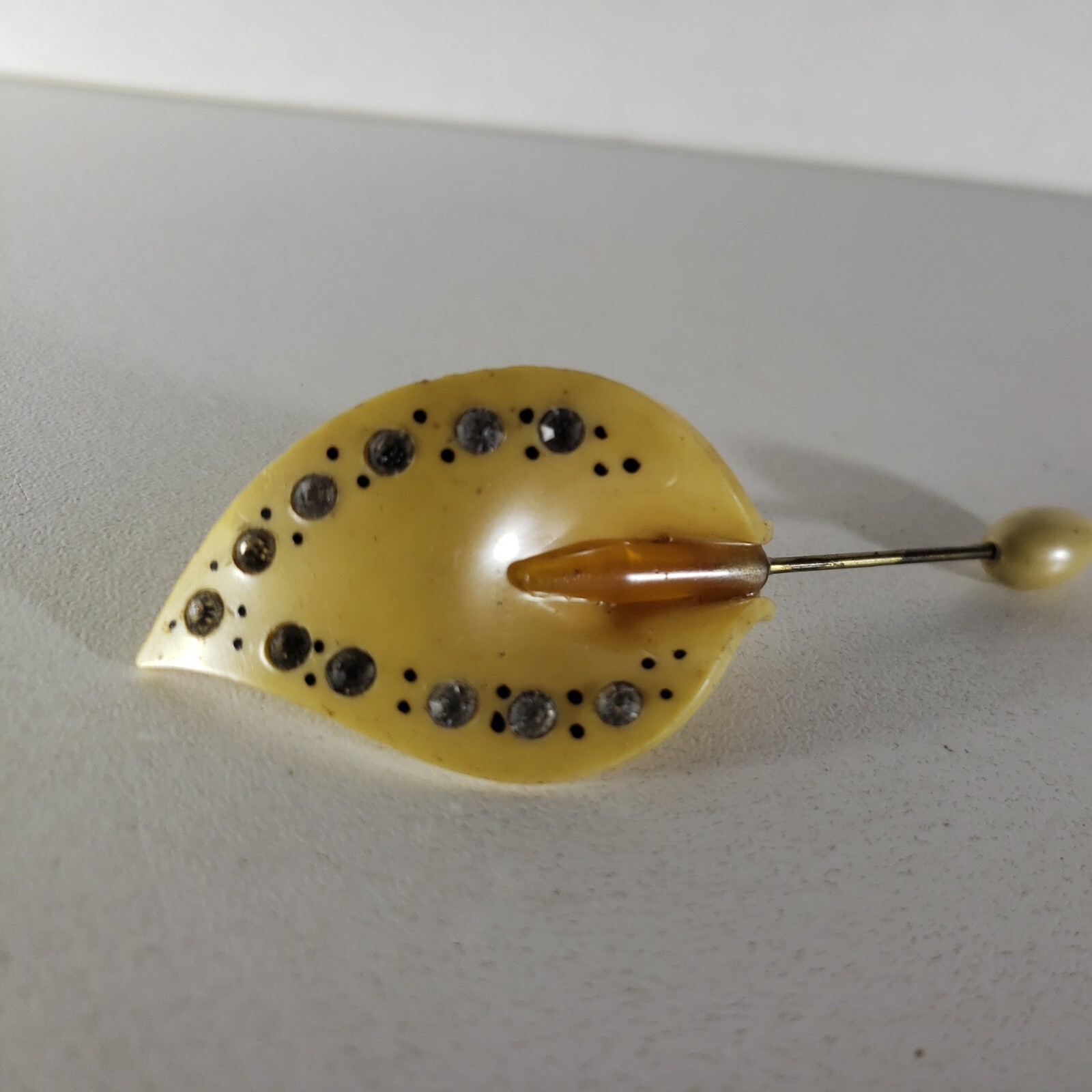 Vintage Bakelite Jabot Pin Stick Pin Rhinestones Crea… - Gem
