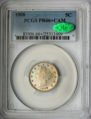 1908 Liberty Nickel Proof PCGS PR66+CAM CAC Gorgeous Toning! | eBay