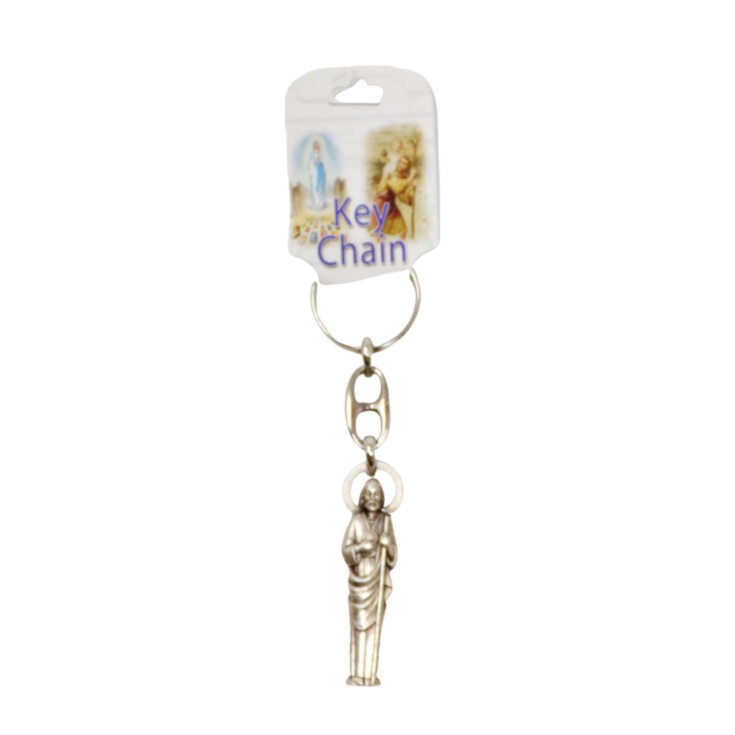 Silver Tone Standing Saint Jude Figurine Key Chain Car Accessory 4 1/4 ...