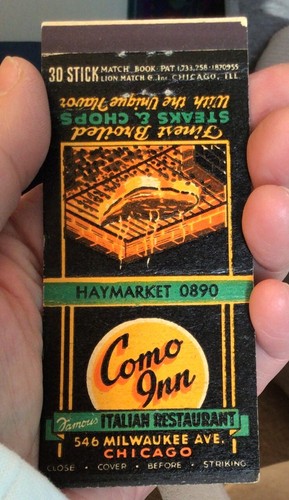 Matchbook Cover Como Inn Italian Restaurant Chicago C116 | eBay