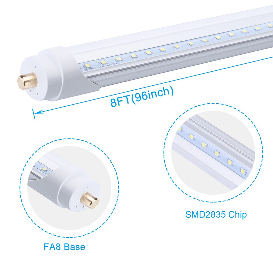 8FT LED Tube Light T8 T12 Single Pin FA8 Bulbs 45W 65W 90W 8Foot LED ...