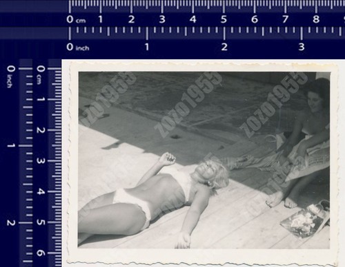 Pretty Bikini Woman Laying Sunbathing on Beach Abstract Vintage Photo ...