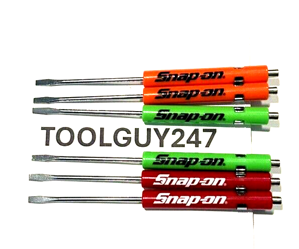 6 SNAP ON TOOLS Pocket Screwdriver, Flat Tip Screwdrivers, MIXED Magnet ...