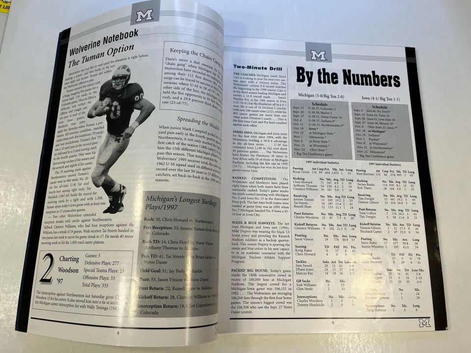 1997 NCAA Champs Michigan Football Program-Tom Brady-Woodson Vs ...