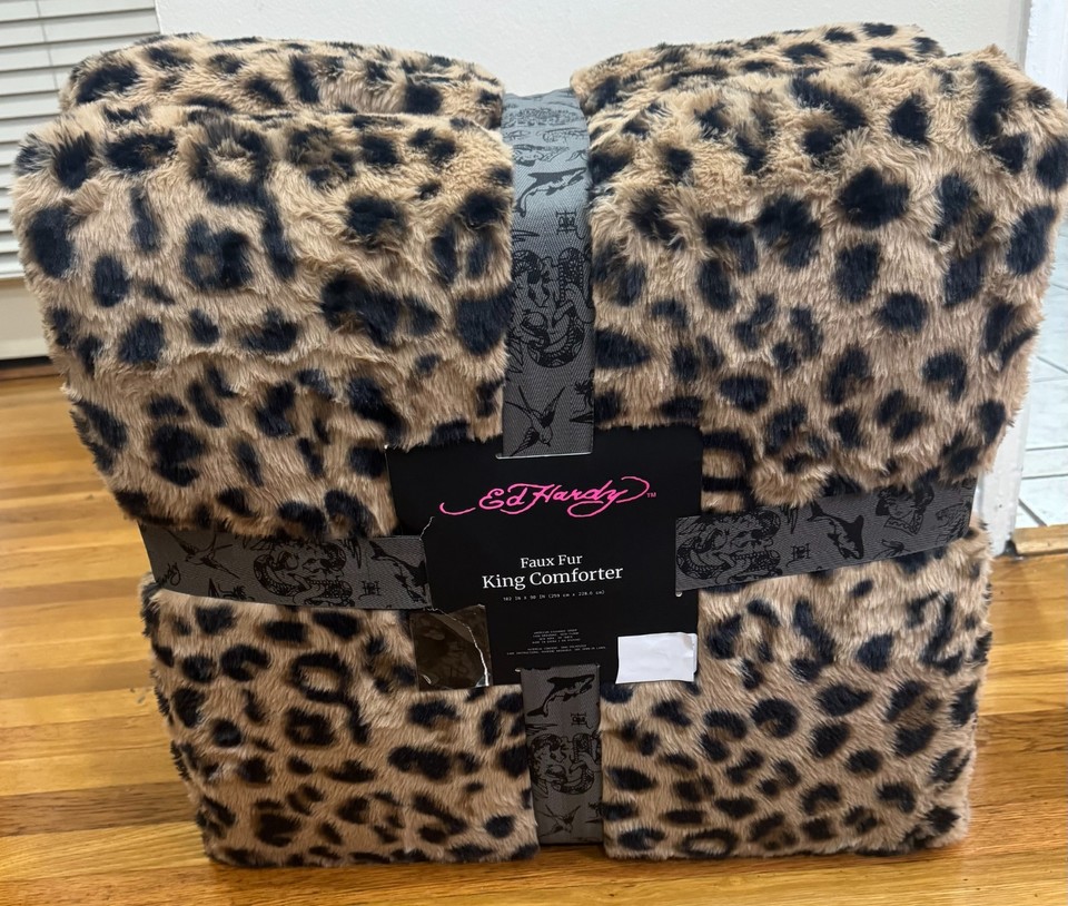 Ed Hardy King Faux Fur Comforter in Leopard Print 102 x 90 | eBay