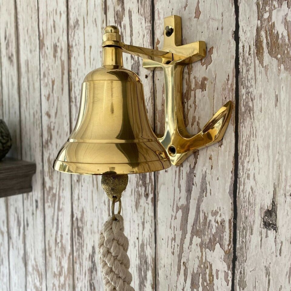 4 Inch Nautical Antique Brass Hanging Door Bell Decorative & Wall Mount ...