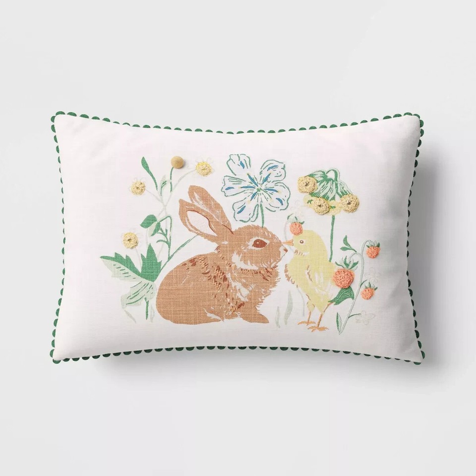 Threshold Easter 2024 Bunny Chick Lumbar Pillow & Green Gold Plaid ...